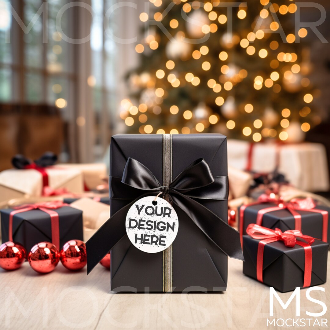 Round Gift Tag Mockup White Gift Tag Mockup Christmas Mockup Favor Bag ...