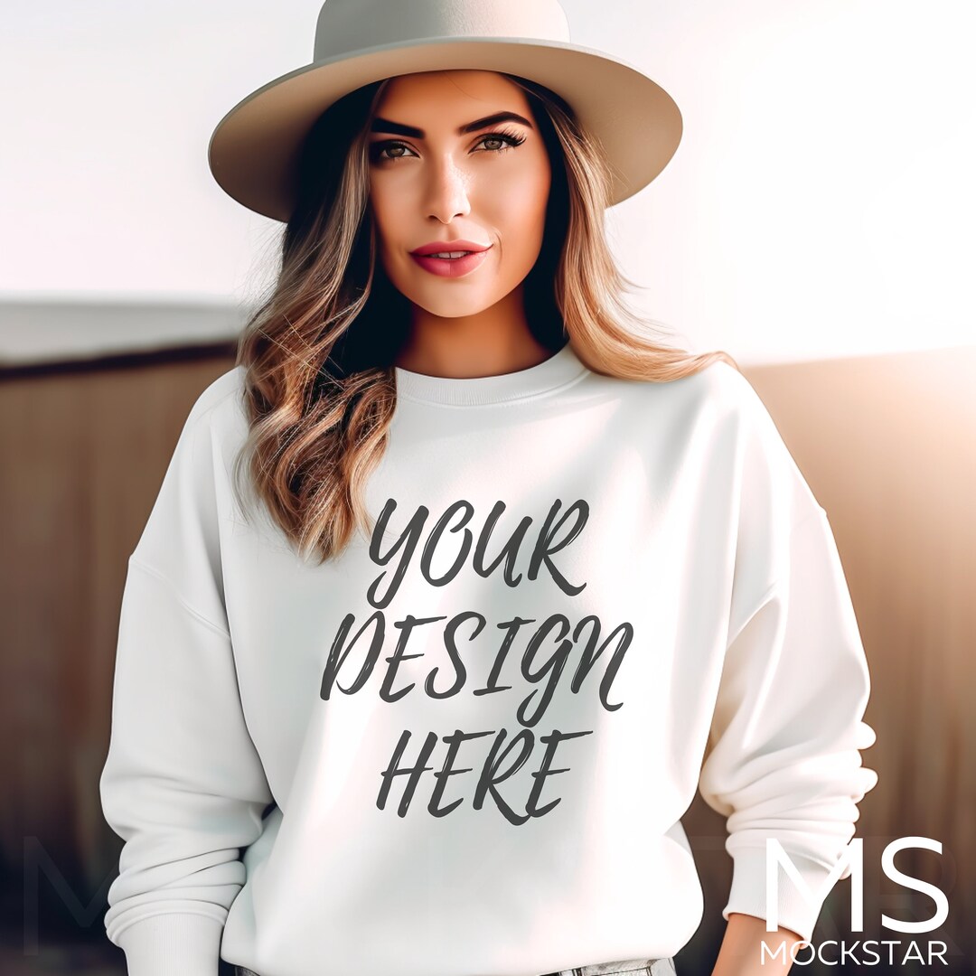 Gildan 18000 Mockup White Mockup Gildan 18000 White Crewneck Mockup ...