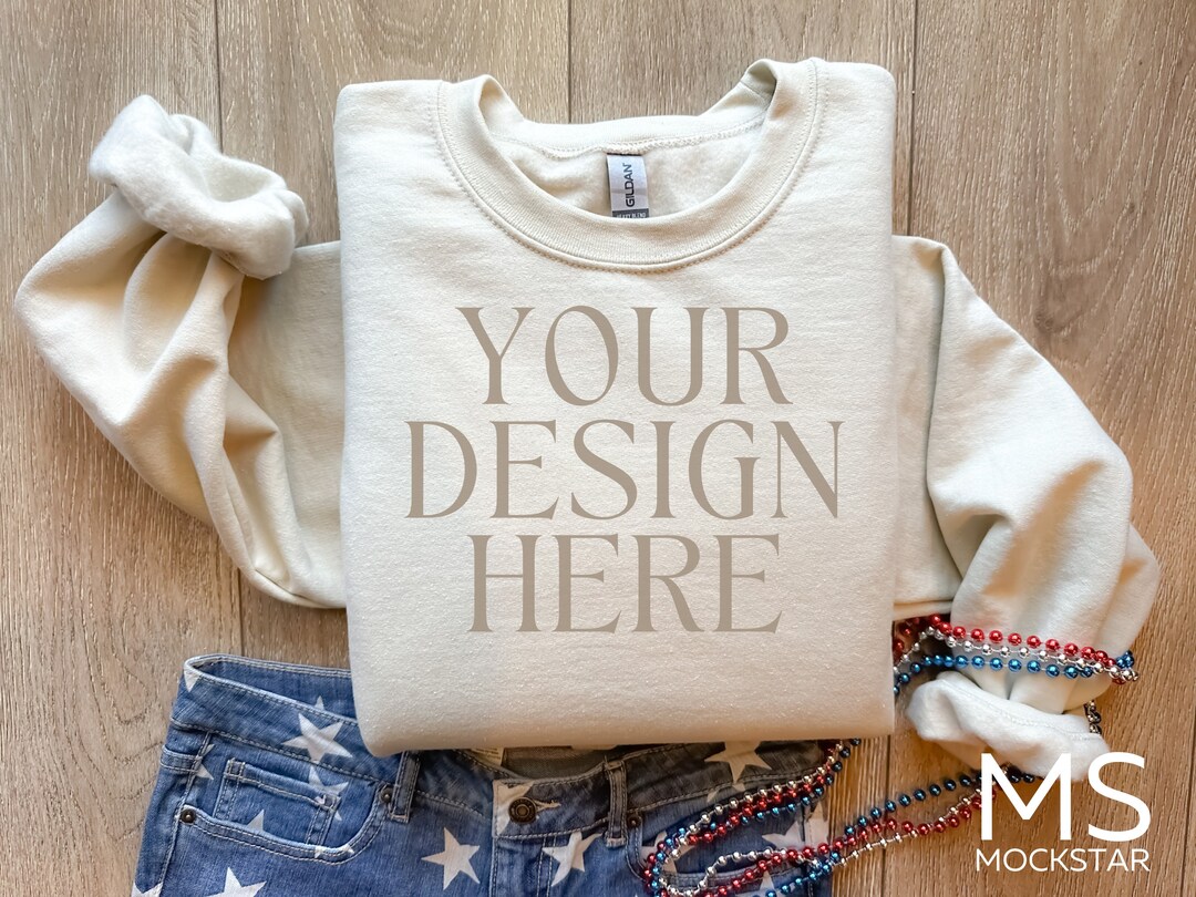 Gildan 18000 Mockup Sand Gildan Sand Sweatshirt Mockup Sweatshirt Model ...