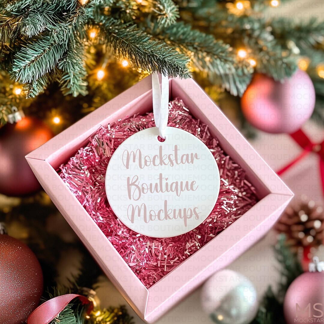 Christmas Mockup Blank White Round Ceramic Christmas Ornament Mockup ...
