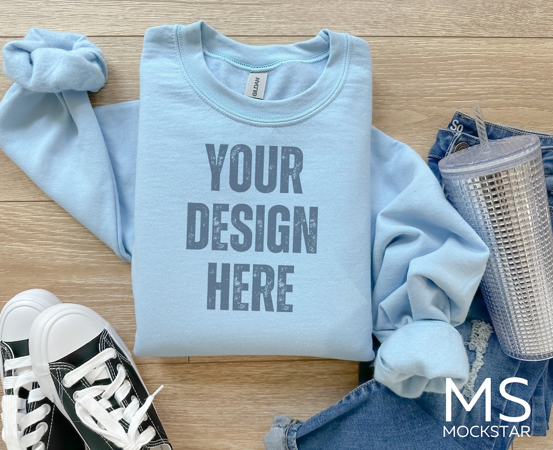 Gildan 18000 Mockup Gildan Light Blue Sweatshirt Mockup Sweatshirt ...