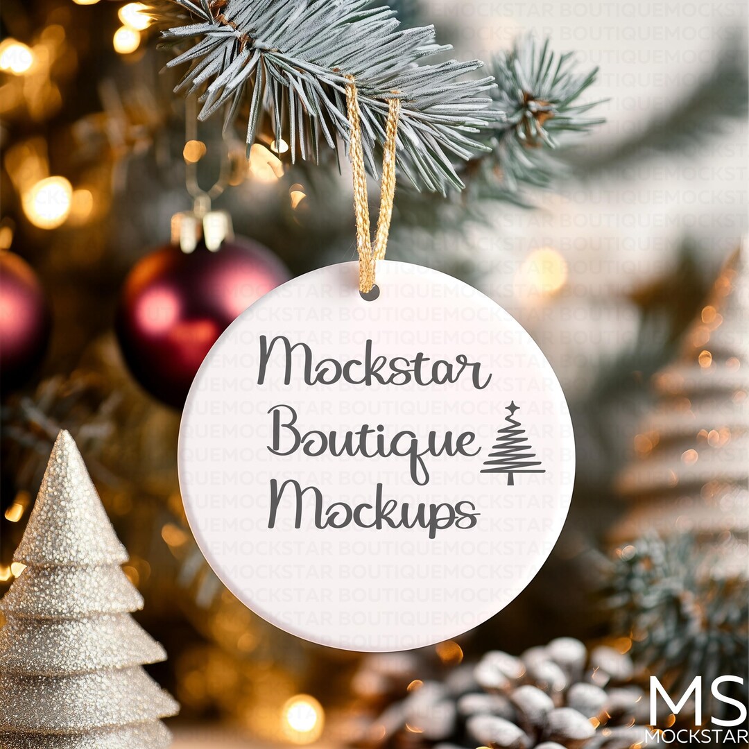 Christmas Mockup Blank White Round Ceramic Christmas Ornaments Mockup ...