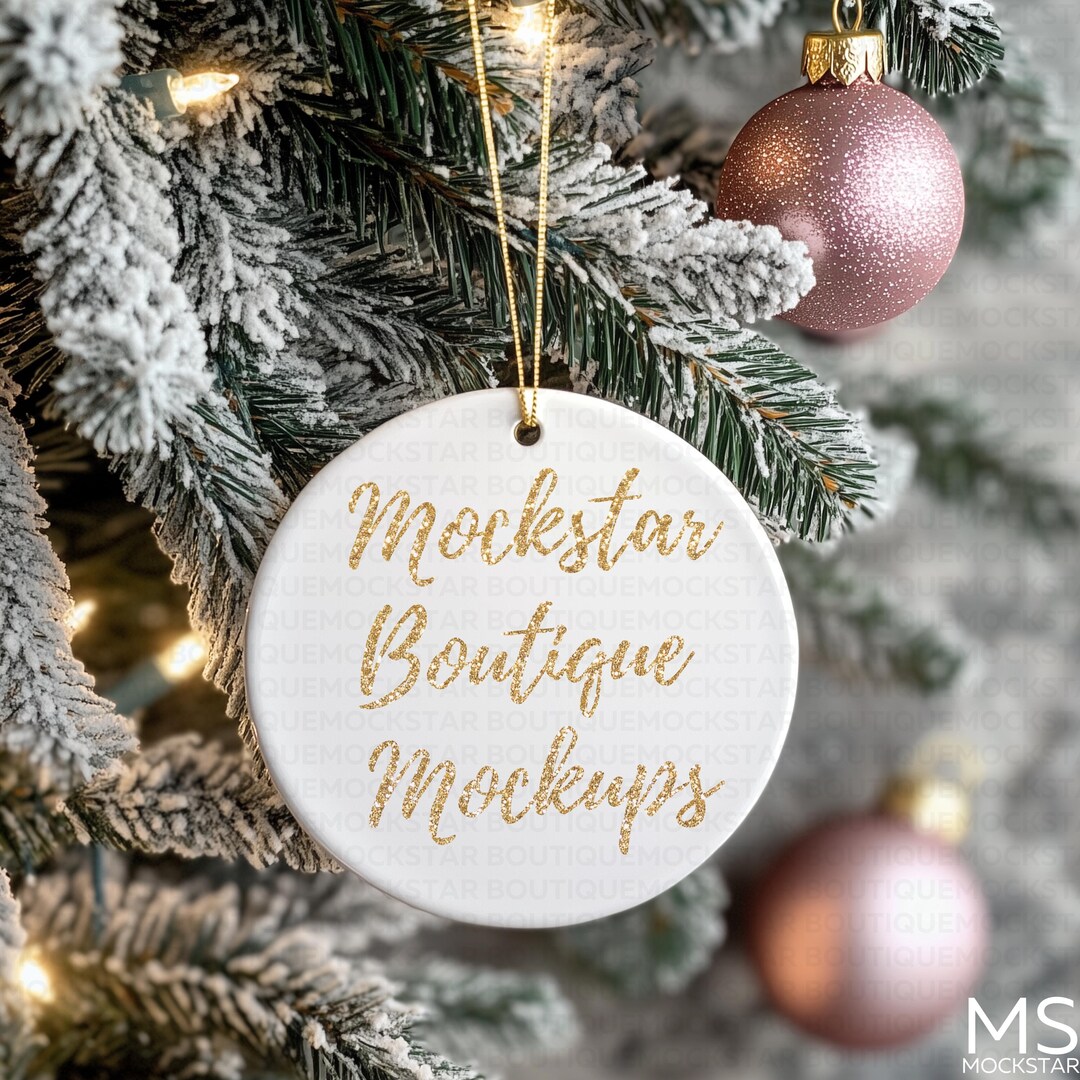 Christmas Mockup Blank White Round Ceramic Christmas Ornament Mockup ...