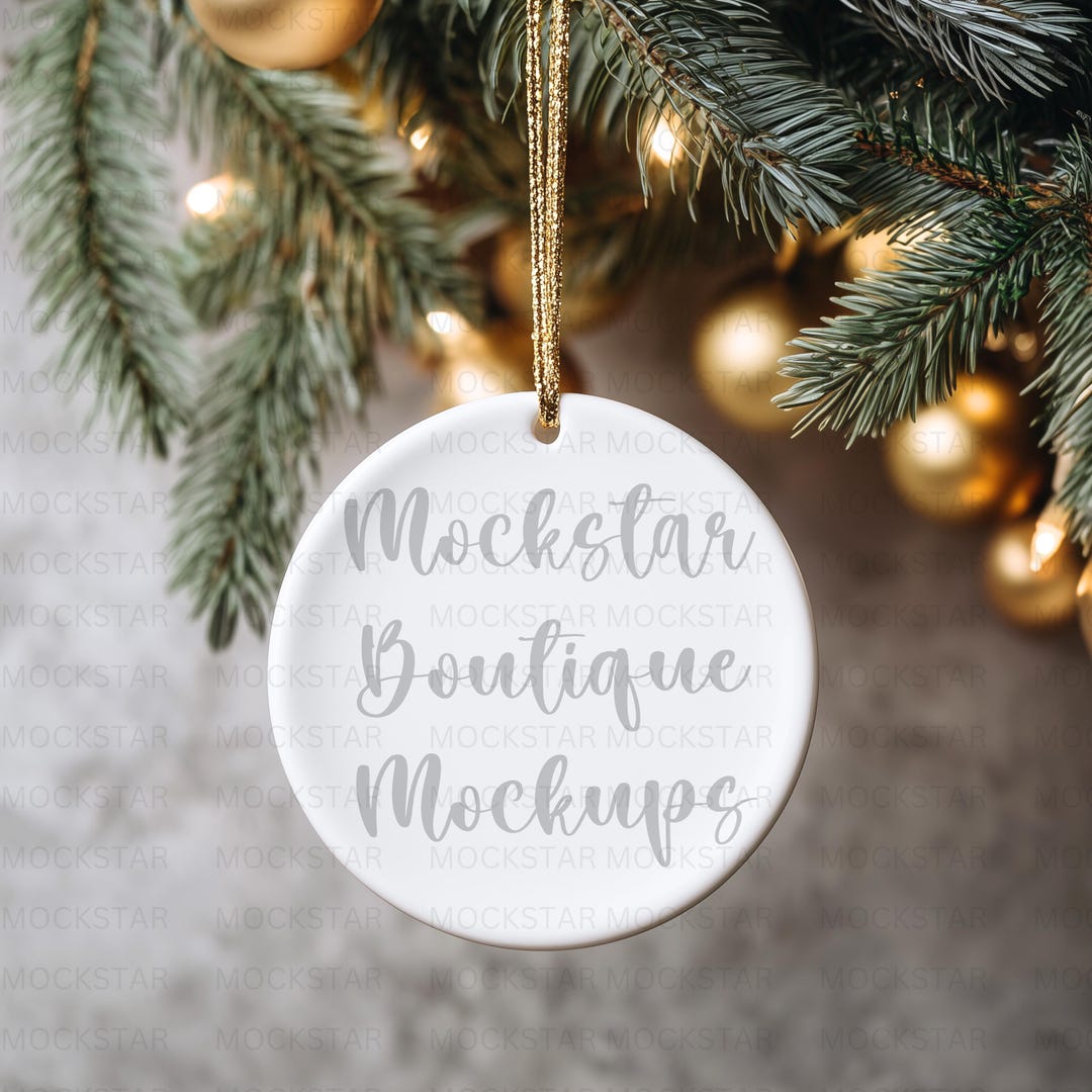 Christmas Mockup Blank White Round Ceramic Christmas Ornament Mockup ...