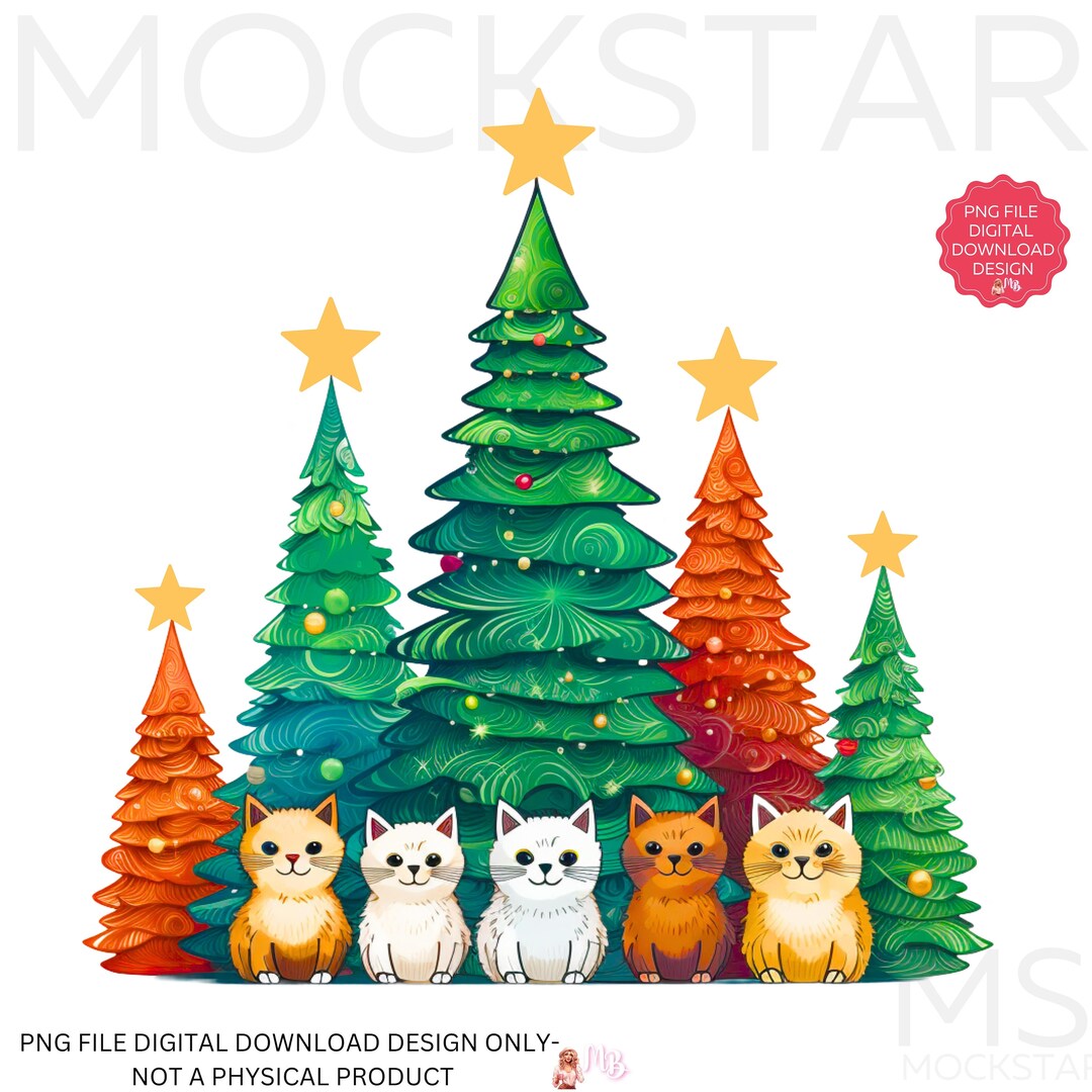 Cat Christmas Tree Digital Download PNG File Print on Demand Cat ...