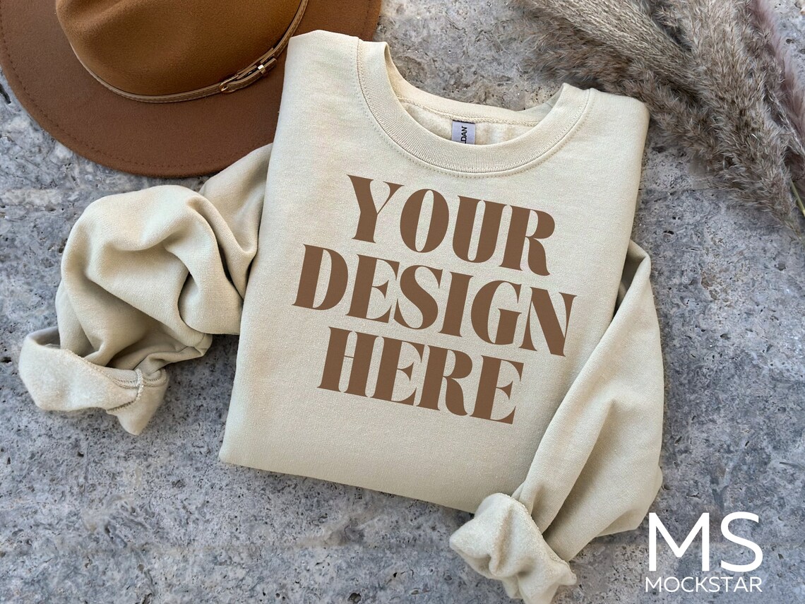 Gildan 18000 Sand Mockup Gildan Sand Sweatshirt Flat Lay - Etsy
