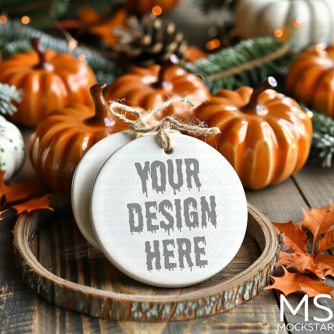 Halloween Mockup Bundle Blank White Round Ceramic Ornament Fall Mockup ...