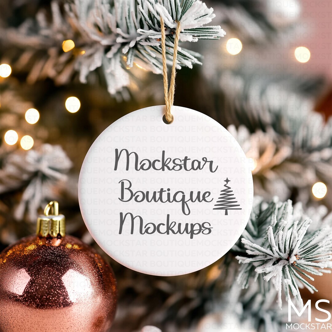 Christmas Mockup Blank White Round Ceramic Christmas Ornament Mockup ...