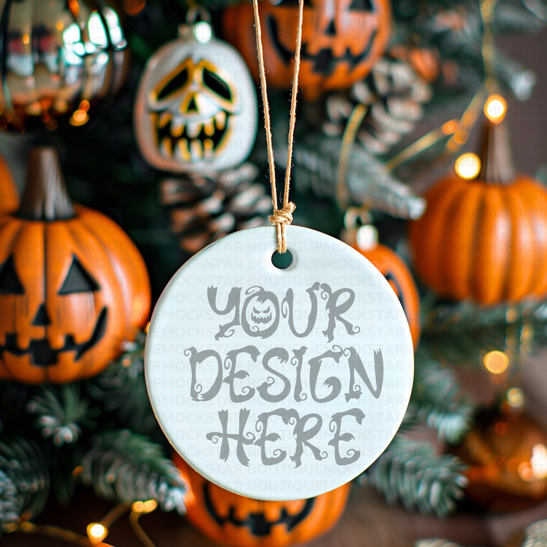 Halloween Mockup Bundle Blank White Round Ceramic Ornament Fall Mockup ...