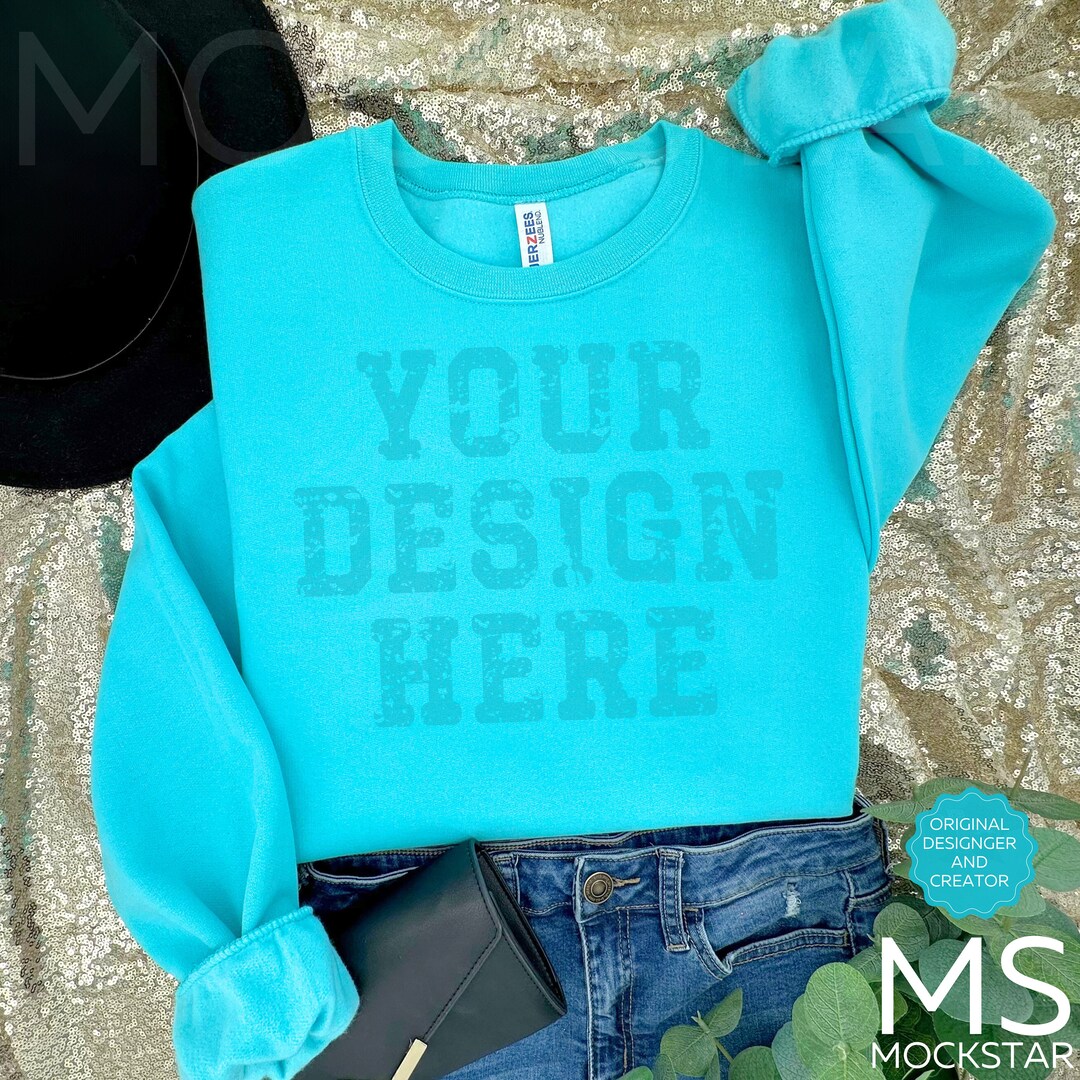 Jerzees 562MR Scuba Blue Mockup Scuba Blue Jerzees 562MR Mockup Bundle ...
