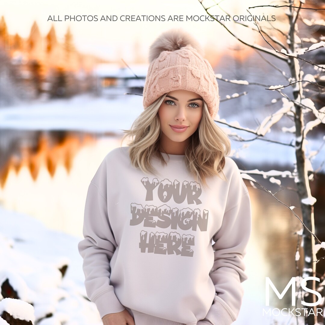 Gildan 18000 Sand Mockup Gildan Sand Sweatshirt Flat Lay Mockup Model ...