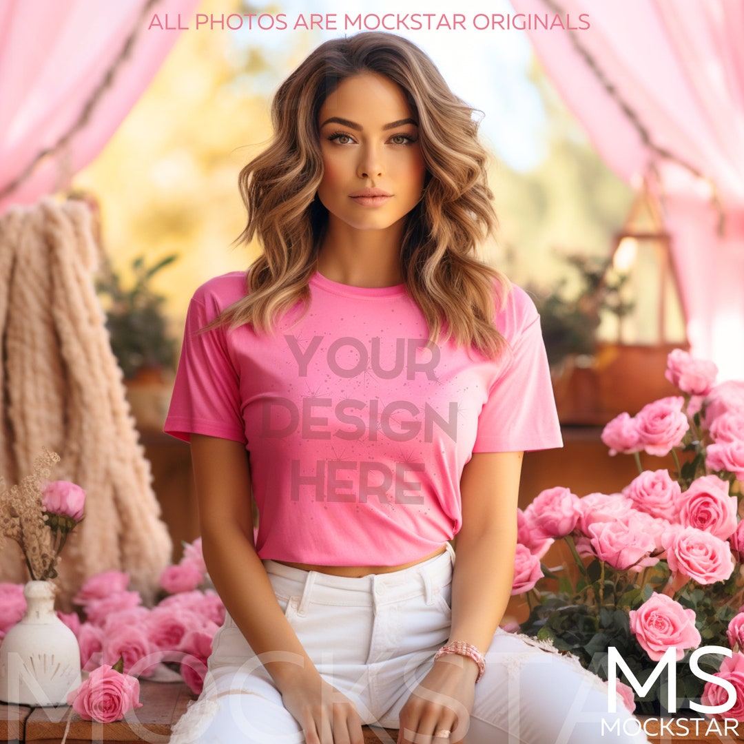 Bella Canvas 3001 Mockup Pink Bella Canvas Mockup Bundle Bella 3001 ...