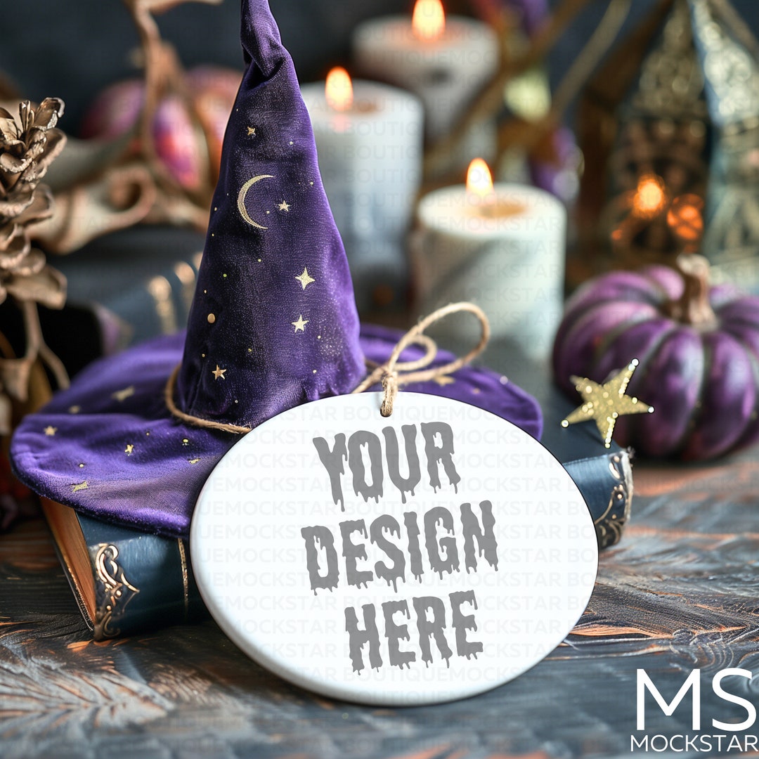 Halloween Mockup Bundle Blank White Round Ceramic Ornament Fall Mockup ...