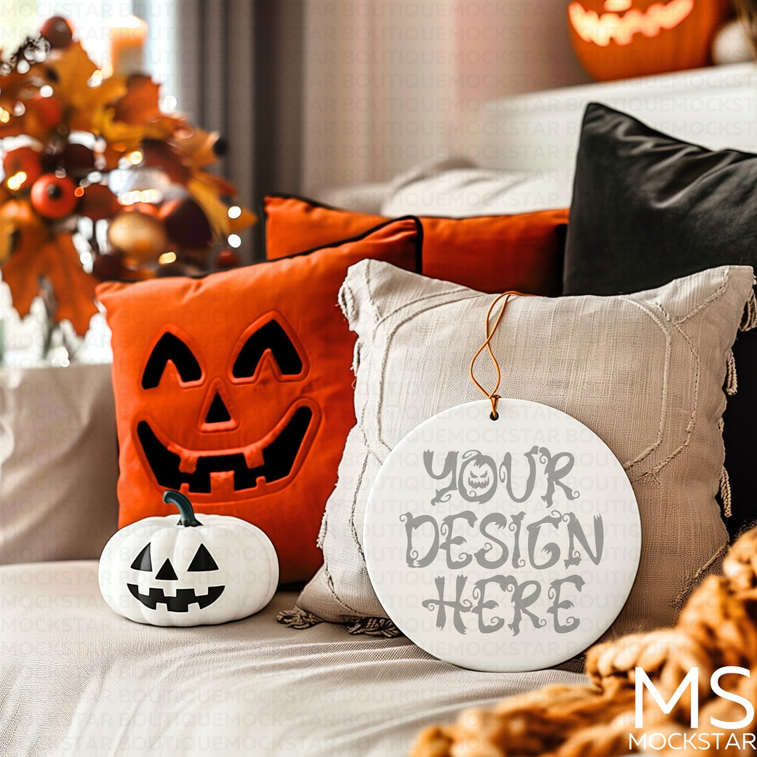 Halloween Mockup Bundle Blank White Round Ceramic Ornament Fall Mockup ...