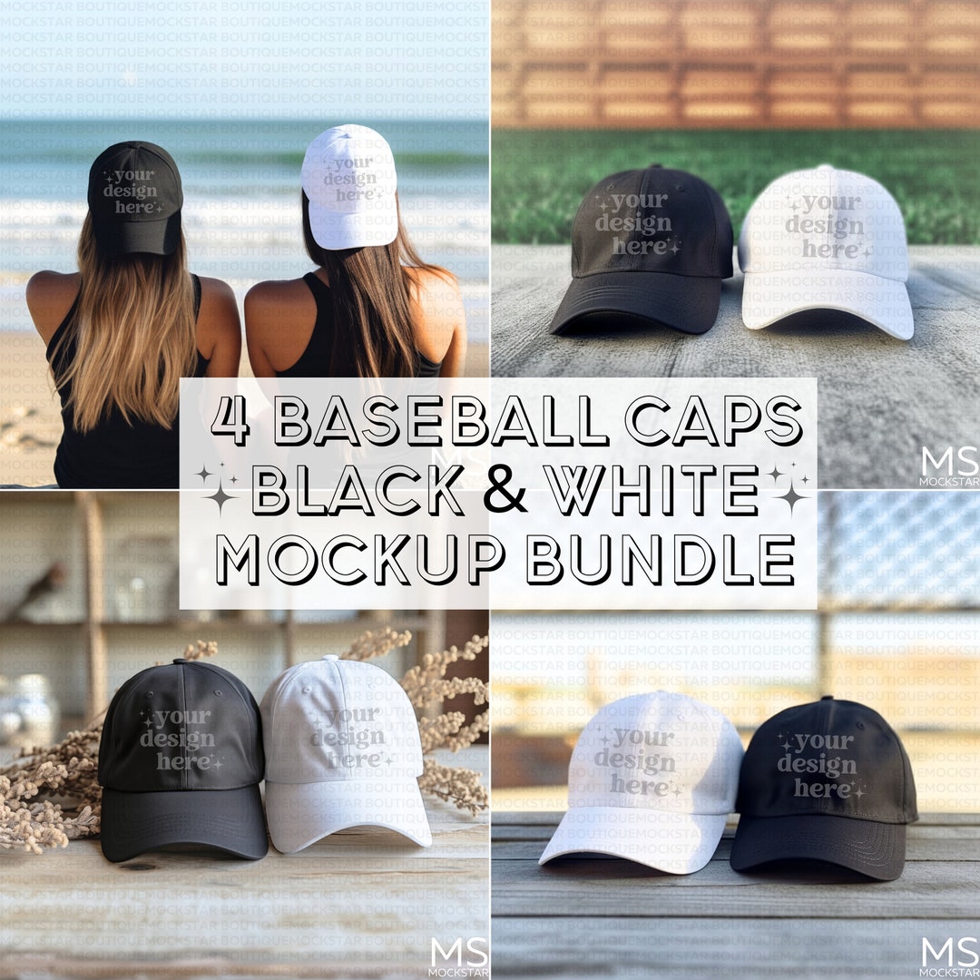 Baseball Cap Mockup White Baseball Cap Mockup Bundle Black Baseball Cap ...