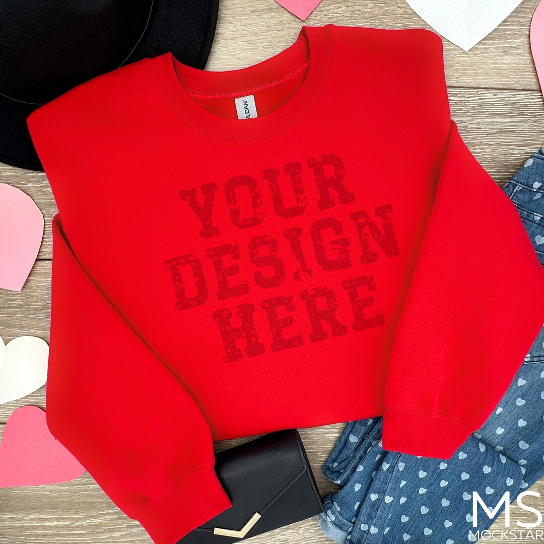 Gildan 18000 Mockup Red Gildan 18000 Mock up Bundle Valentines Day ...