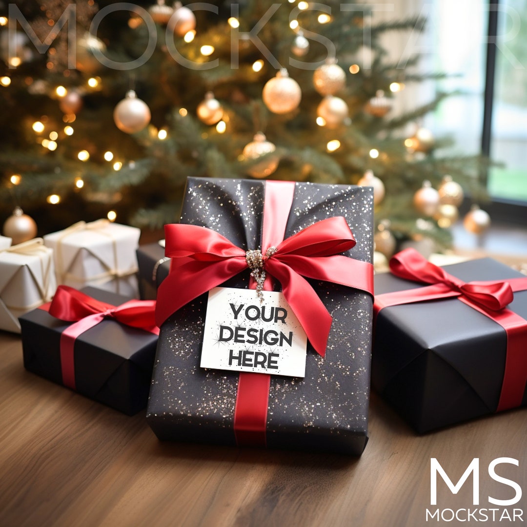 Square Gift Tag Mockup White Gift Tag Mockup Christmas Mockup Favor Bag ...