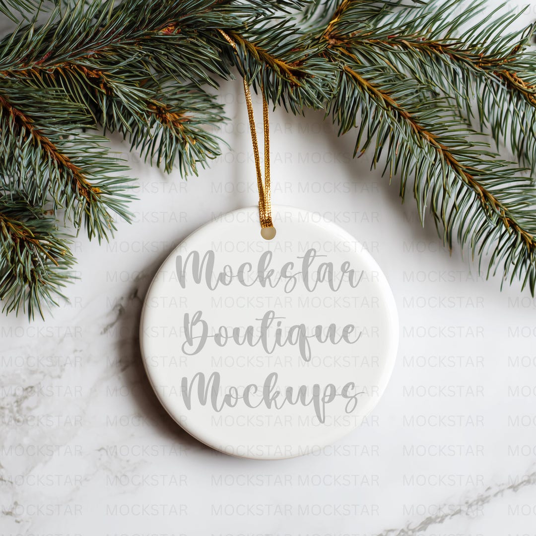 Christmas Mockup Blank White Round Ceramic Christmas Ornament Mockup ...