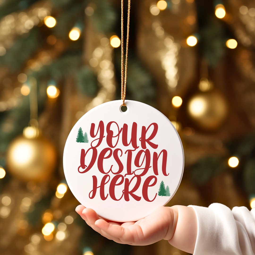 Christmas Mockup Blank White Round Ceramic Christmas Ornament Mockup ...