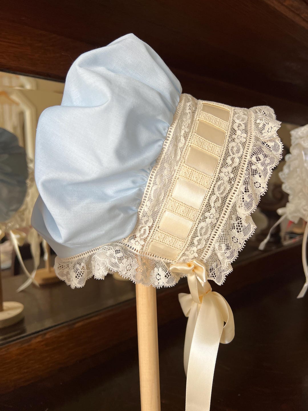 Blue Batiste Fancy French Heirloom Bonnet Trimmed With Swiss ...