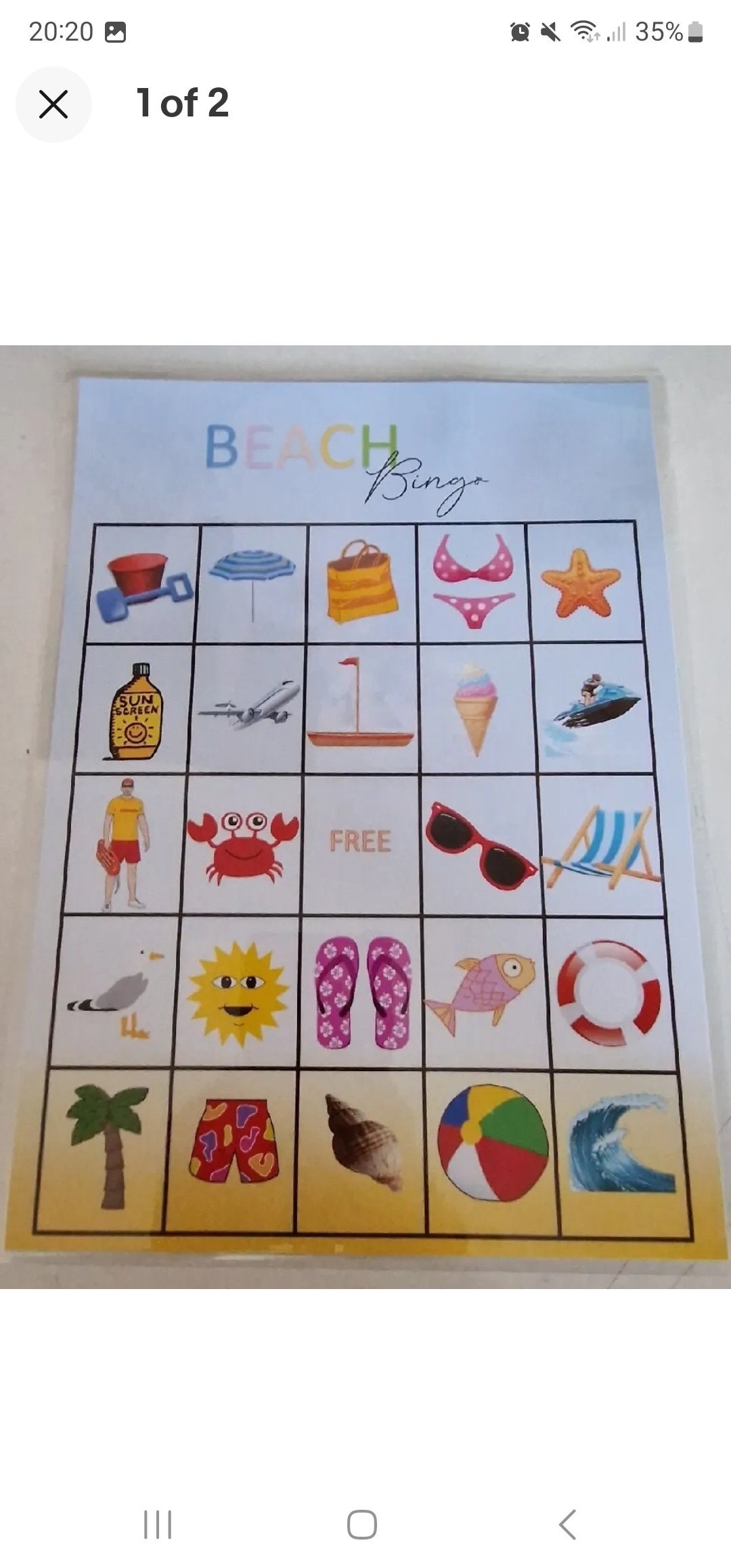 Beach Bingo Card for Kids Holiday A4 Entertainment Wipeable Reusable - Etsy