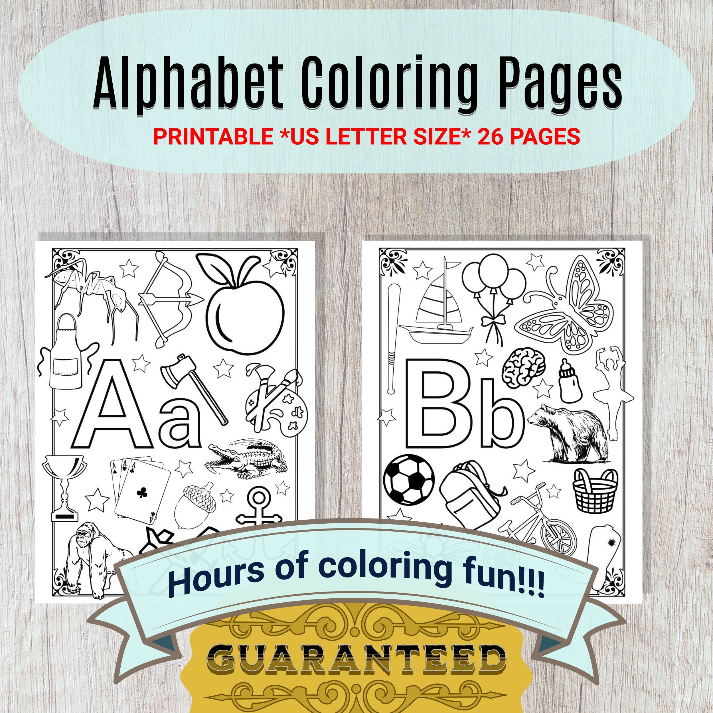 Alphabet Coloring Pages *US Letter Sized* - Etsy