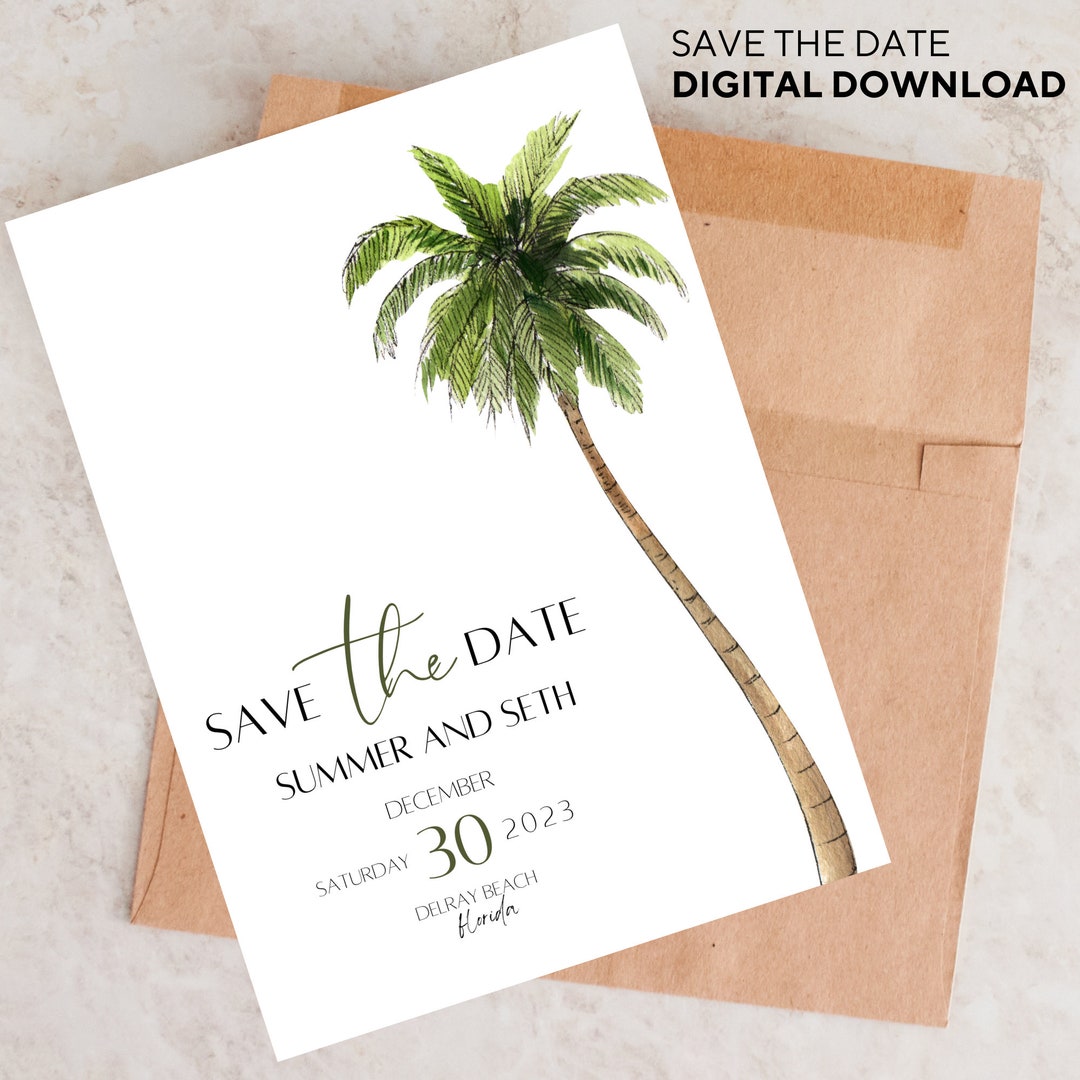 Palm Tree Save the Date, Wedding Minimalist Digital Download, Beach ...