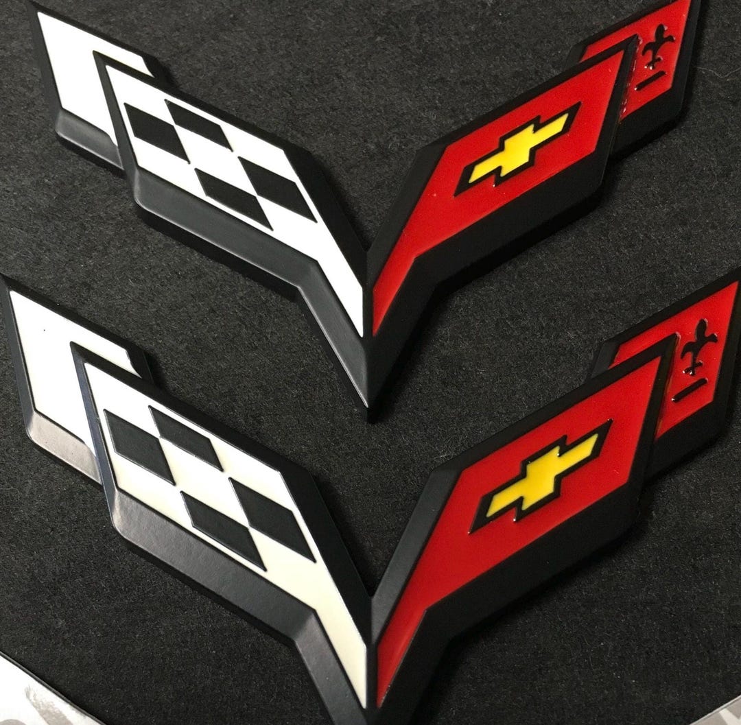 Corvette C7 Stingray 3-D Black Crossed Flag Red and Yellow Ford Emblem ...