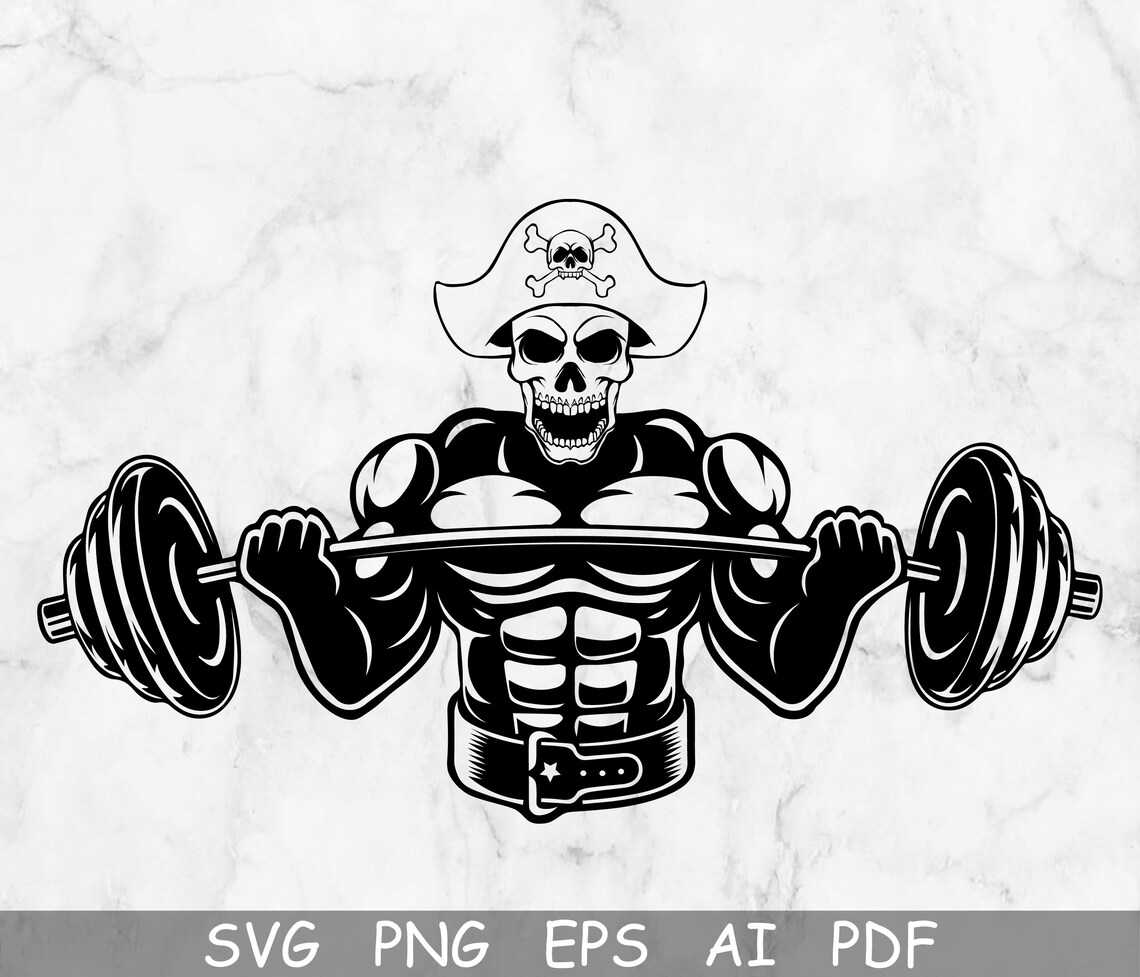 Skull Skeleton Barbell Svg, Fitness Svg, Bodybuilding Svg Muscular Bull ...