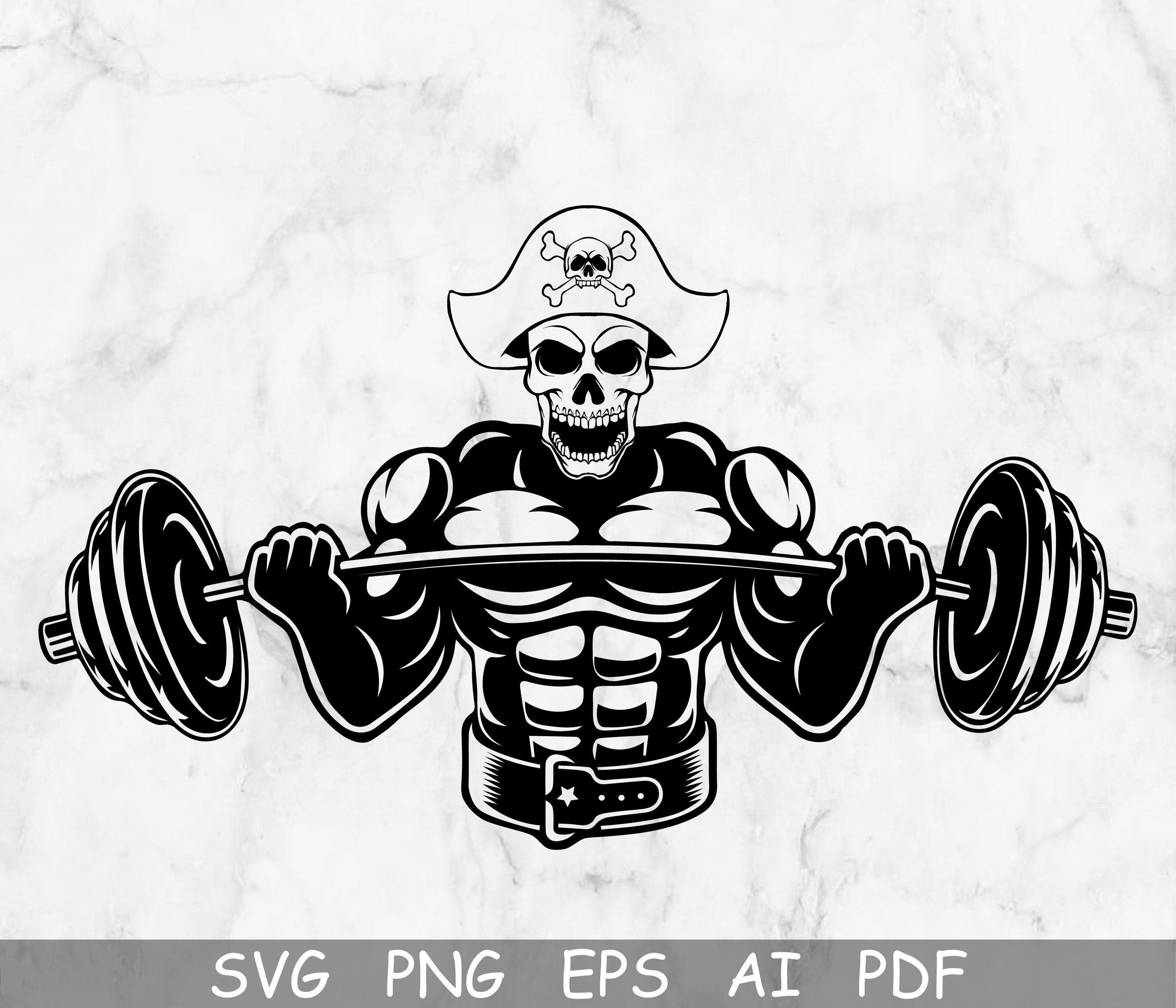 Skull Skeleton Barbell Svg, Fitness Svg, Bodybuilding Svg Muscular Bull ...