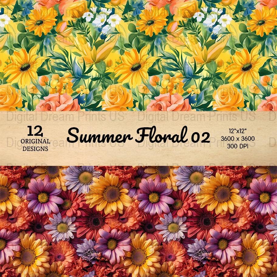 Summer Floral Digital Paper Bundle 02 Seamless Floral Digital - Etsy