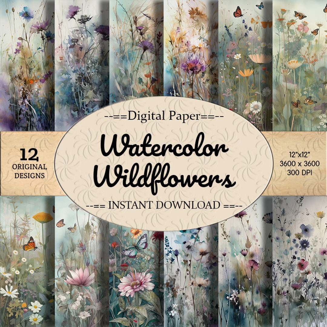 Watercolor Wildflowers Digital Paper Set Floral Digital Paper, Flowers ...
