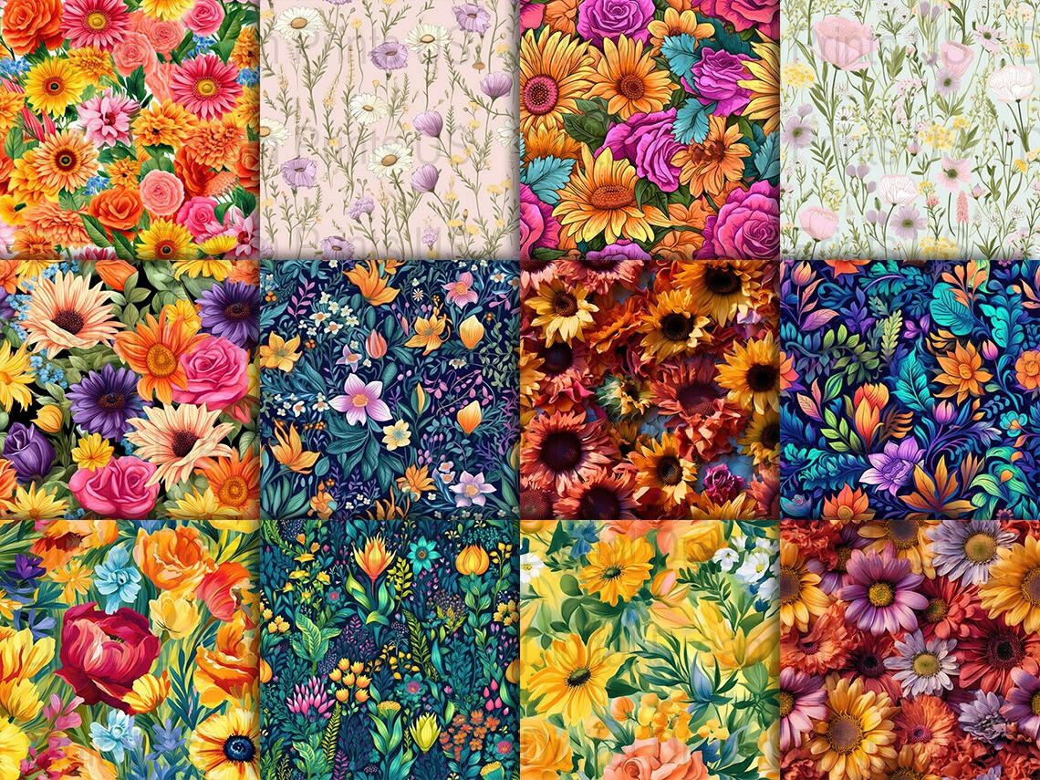 Summer Floral Digital Paper Bundle 02 Seamless Floral Digital - Etsy