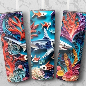 3D Quilling Shark Tumbler Wrap: Coral Reef Design (PNG Digital Download ...