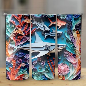 3D Quilling Shark Fish Coral Reef Design, 20 Oz Skinny Tumbler PNG ...