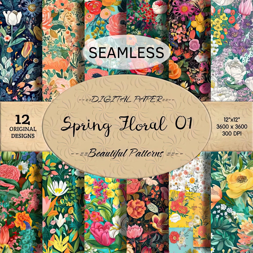 Spring Floral Digital Paper Set: Seamless Flower Patterns (digital ...