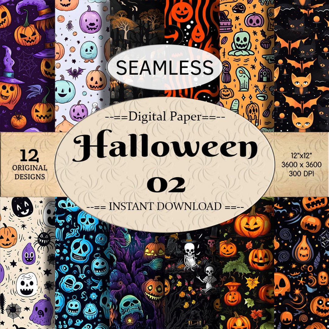 Seamless Halloween Digital Paper Pack Bundle 02 | 12 Original Spooky ...