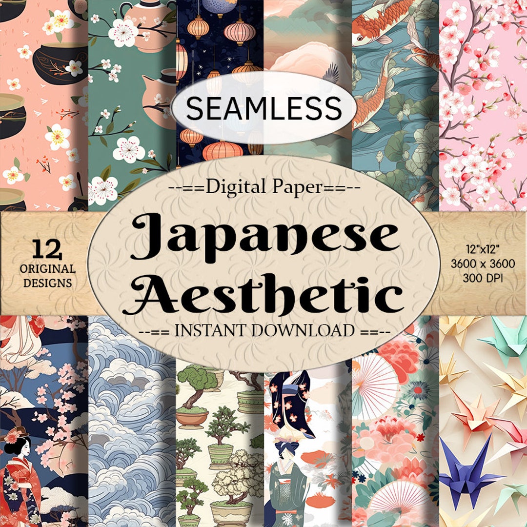 Japanese Inspired Digital Paper Bundle: 12 Unique Designs Cherry ...