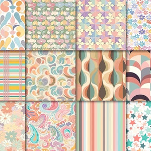 Groovy Pastels Digital Paper | Printable Retro Background | Scrapbook ...