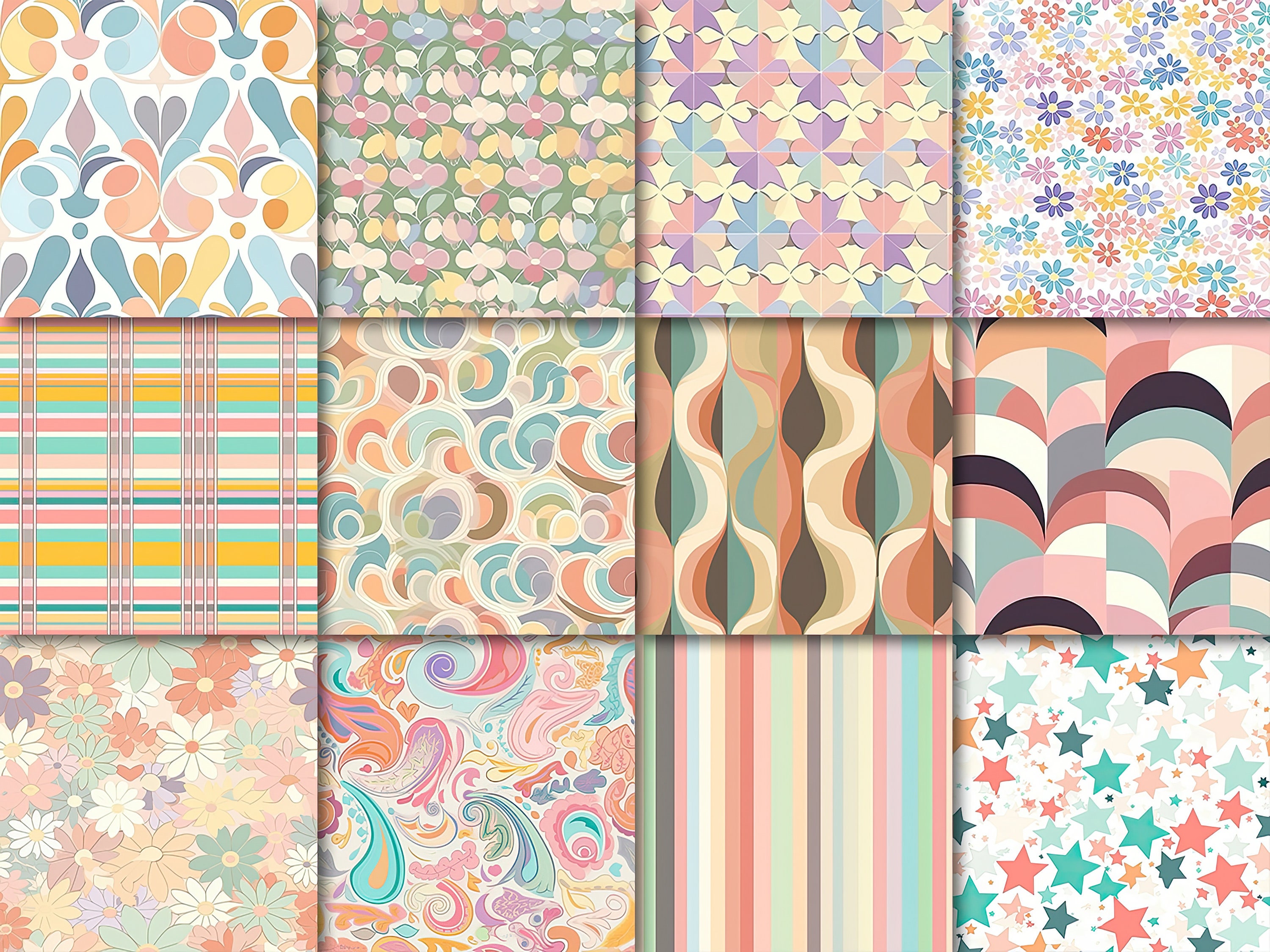 Groovy Pastels Digital Paper Printable Retro Background - Etsy