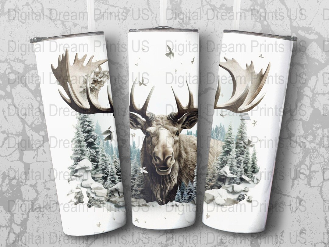 3D Moose in Forest 20 Oz Skinny Tumbler Sublimation Design, Straight ...