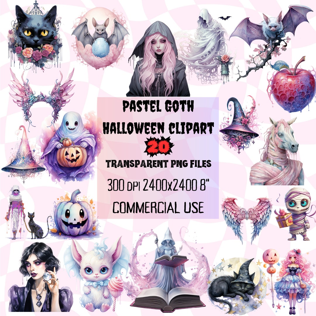 Watercolor Goth Pastel Halloween Clipart Bundle | 20 PNG Pastelloween ...