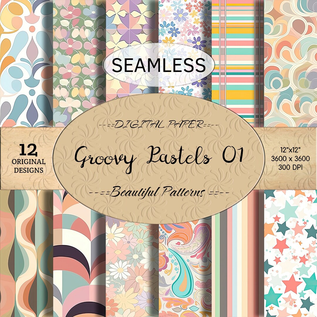 Groovy Pastels Digital Paper | Printable Retro Background | Scrapbook ...