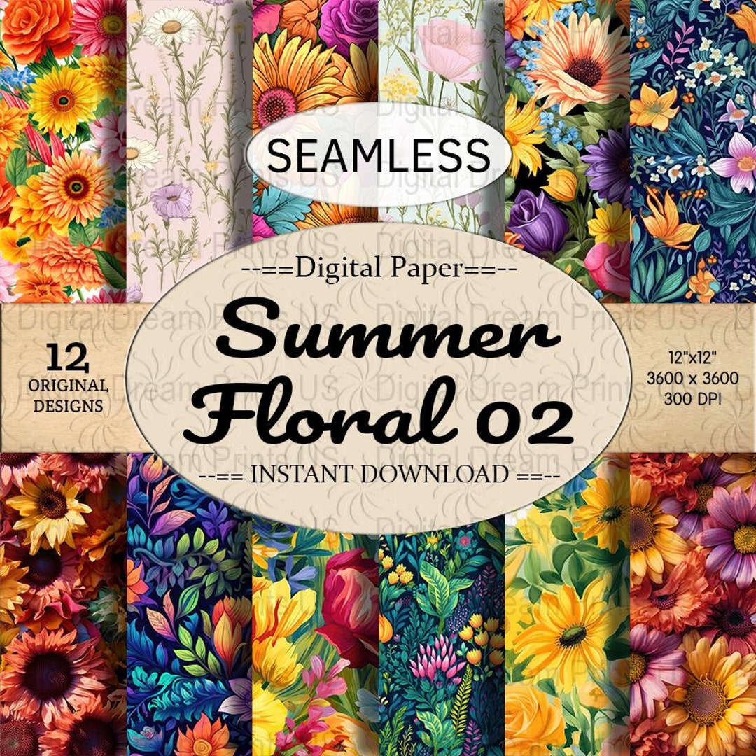 Summer Floral Digital Paper Bundle 02 Seamless Floral Digital Paper Set ...