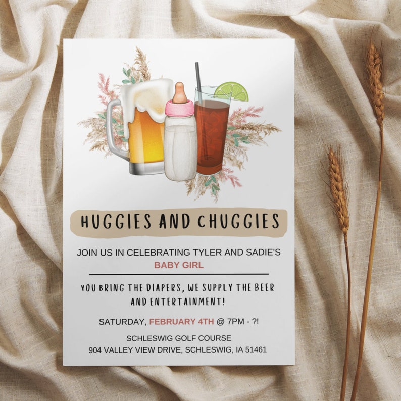 Huggies & Chuggies Template Invitation, Canva, Couples Baby Keg, Baby ...