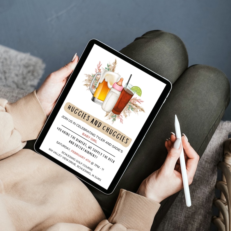 Huggies & Chuggies Template Invitation, Canva, Couples Baby Keg, Baby ...