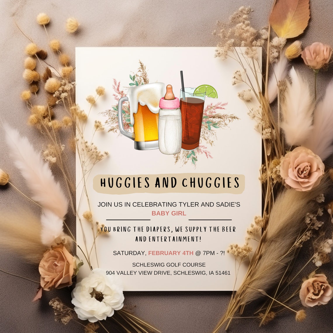 Huggies & Chuggies Template Invitation, Canva, Couples Baby Keg, Baby ...