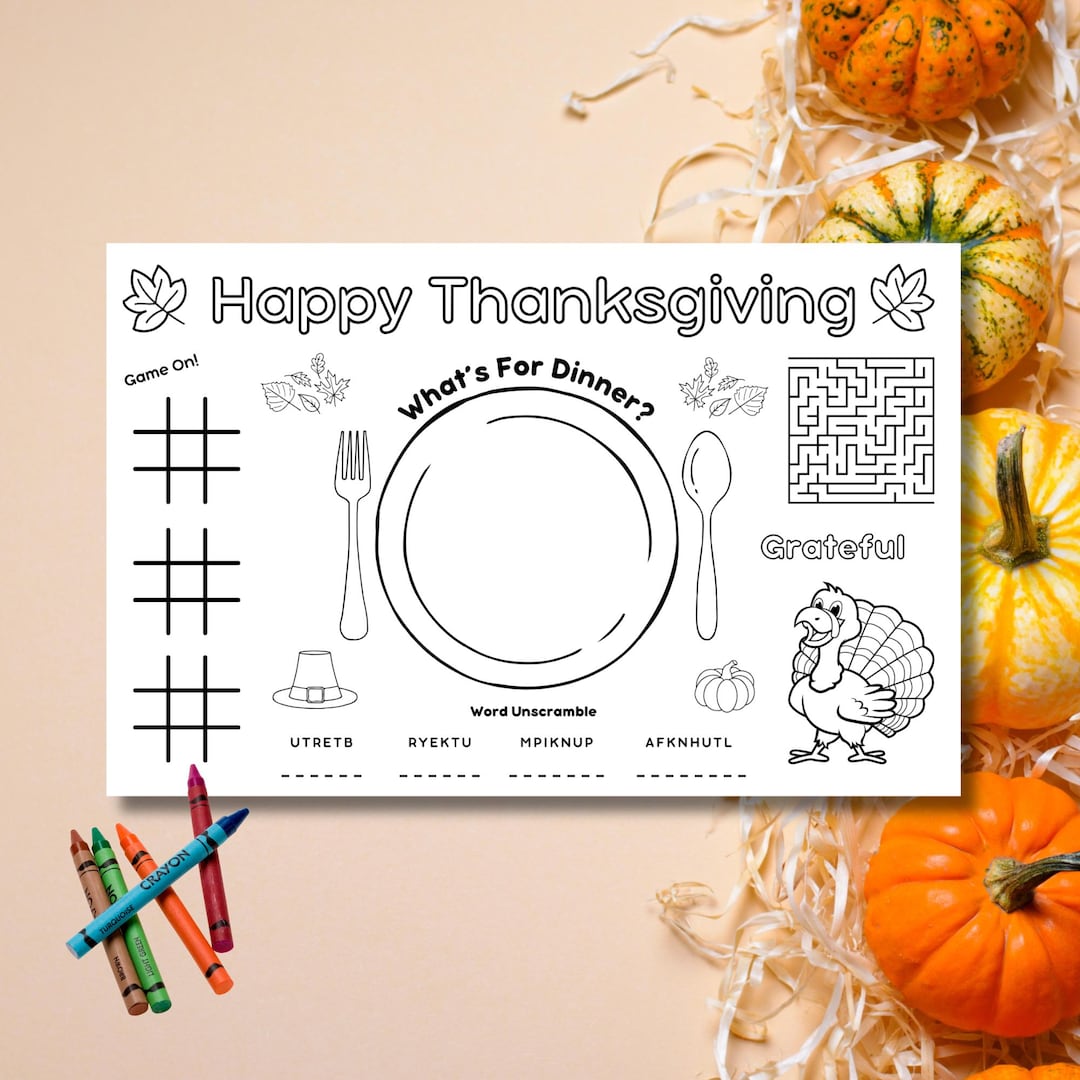 Thanksgiving Place Mat, Coloring Mat, Thanksgiving Table Coloring ...