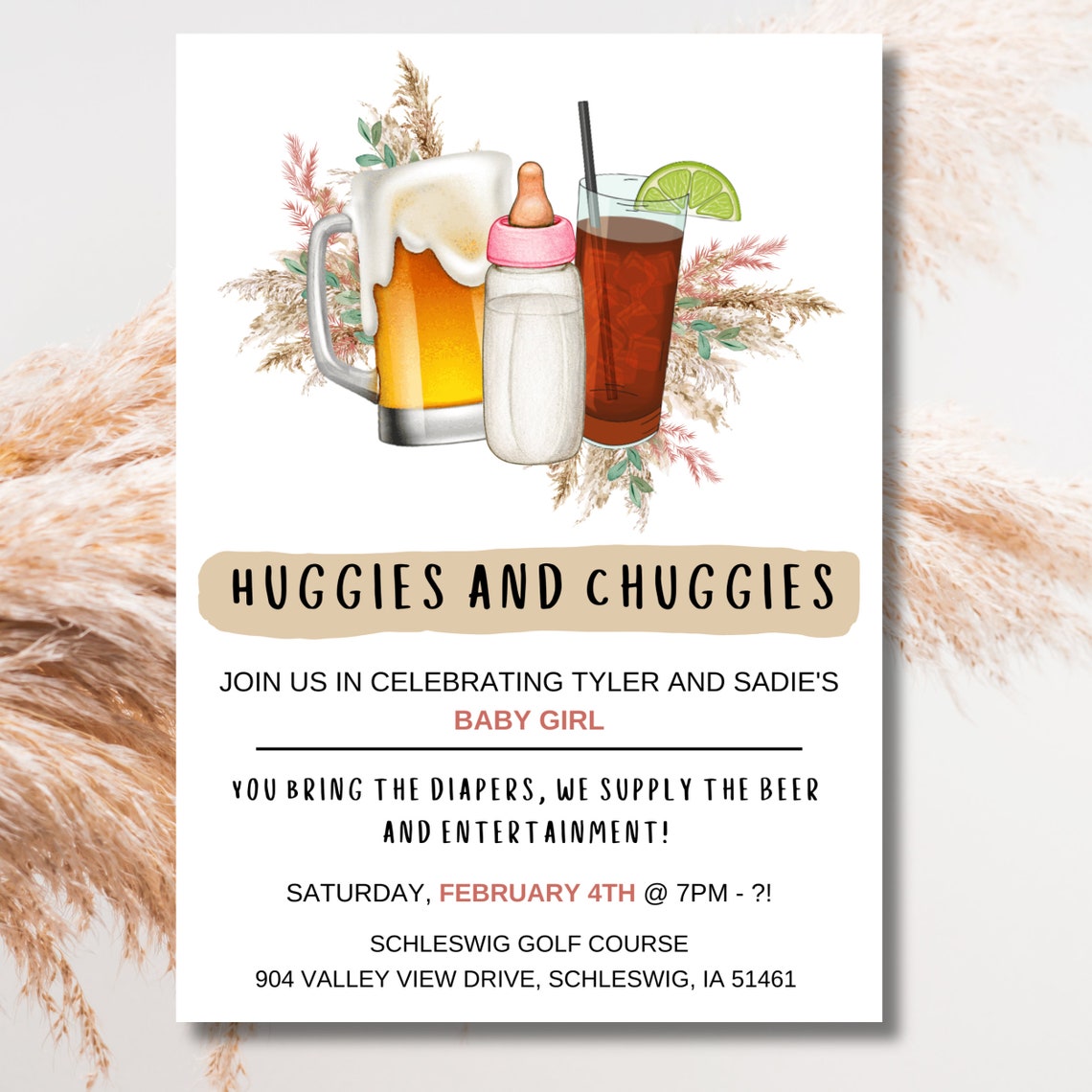 Huggies & Chuggies Template Invitation, Canva, Couples Baby Keg, Baby ...