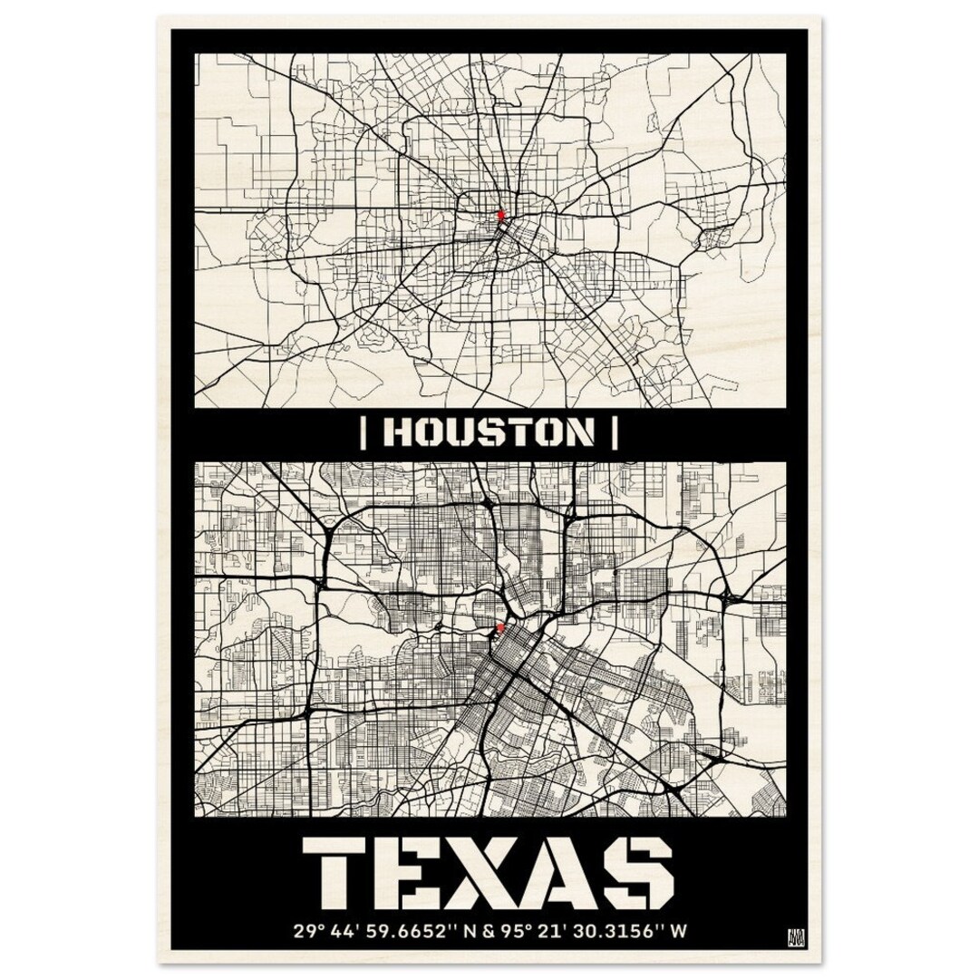 Houston Texas TWO VIEW Maps on Wood Bedroom Decor Home - Etsy